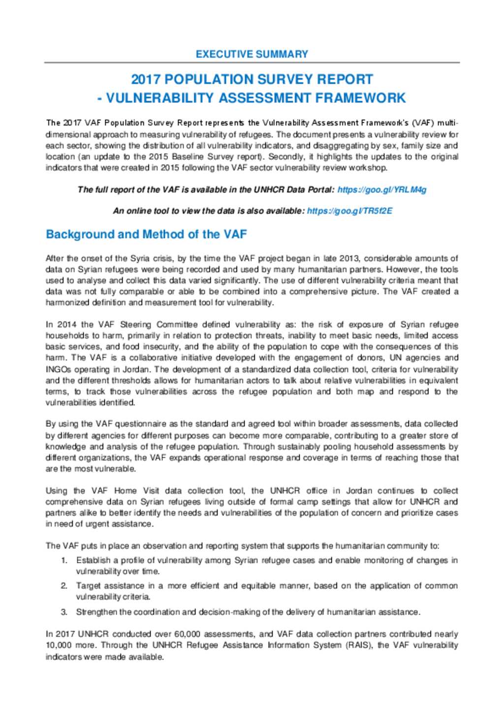 Document Executive Summary Of 2017 Population Survey Report SECTOR VULNERABILITY REVIEW