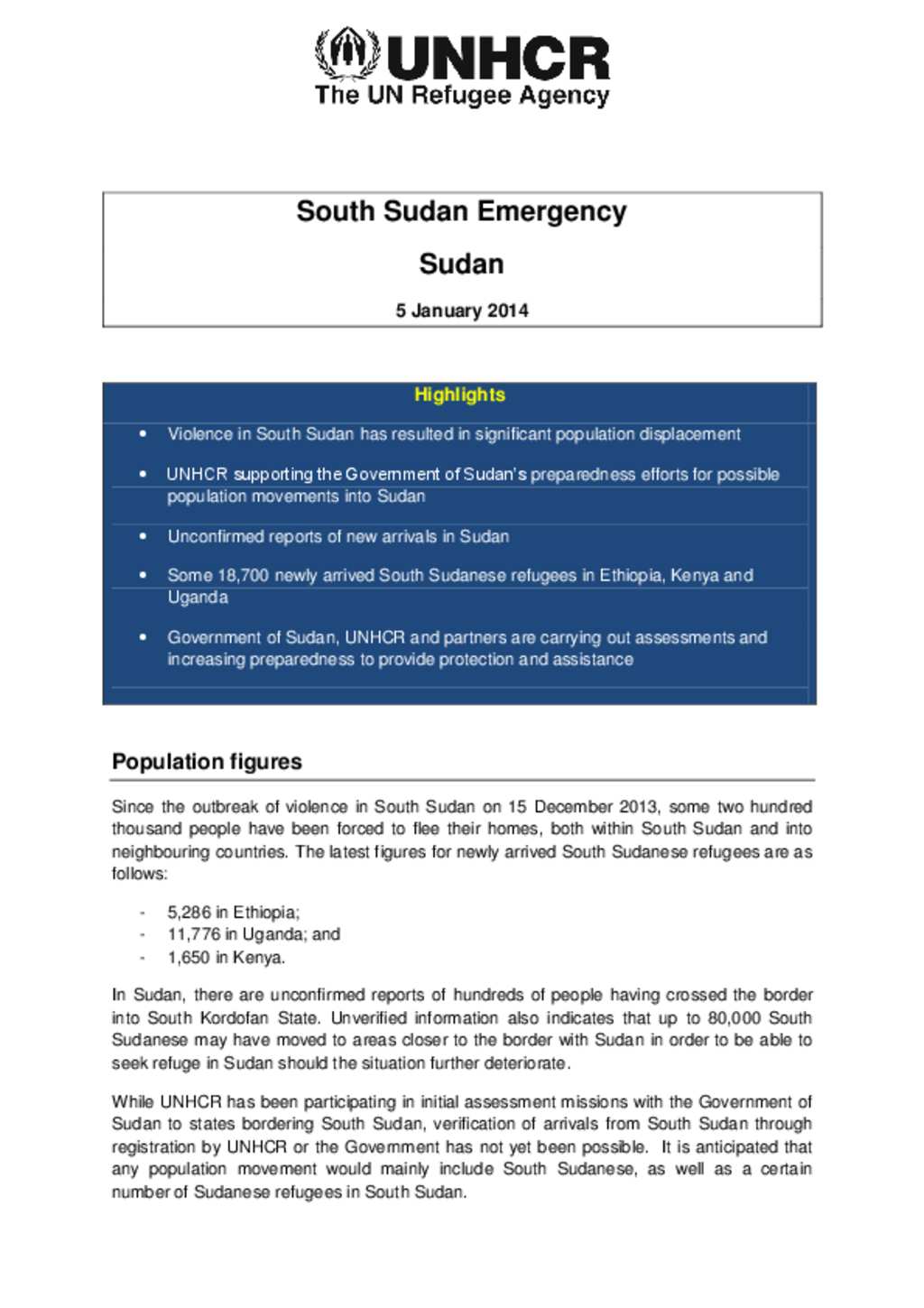 Document - UNHCR Sudan - Information Note on the S Sudan Situation