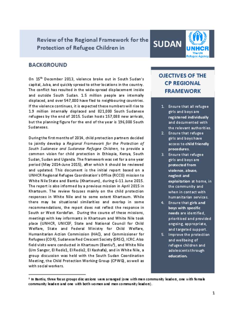 Document - Child Protection Report Refugee Response - Sudan