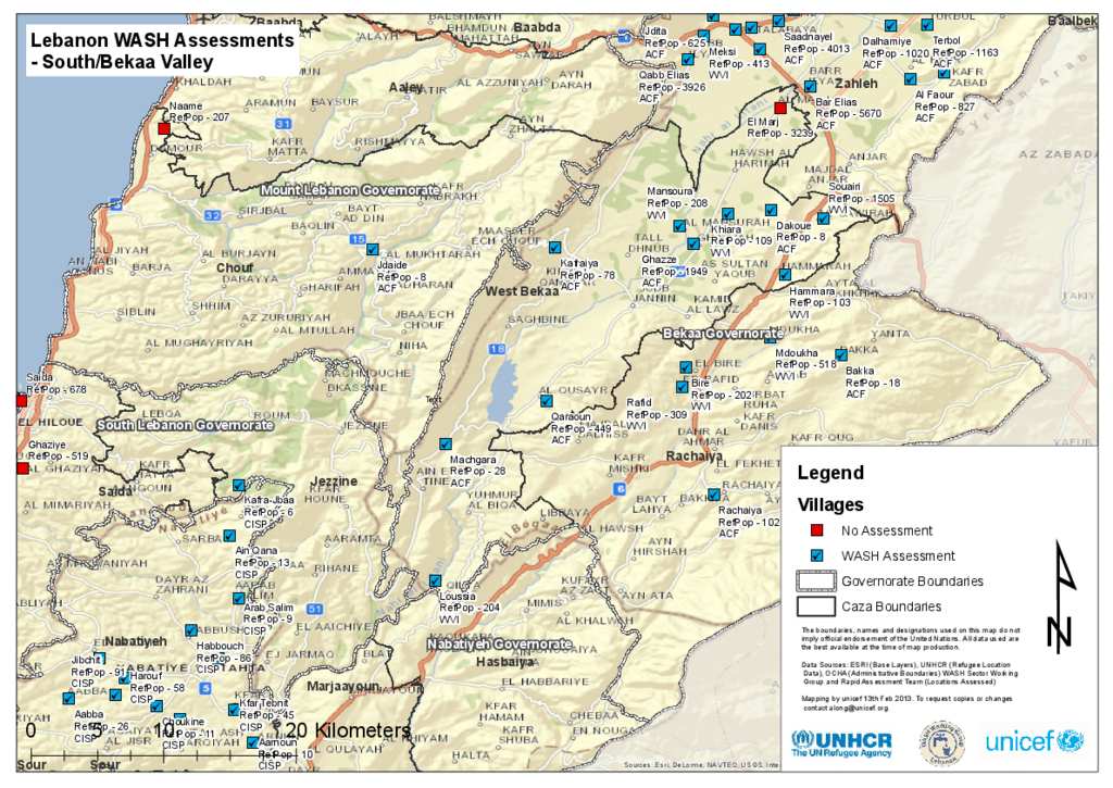 Document - WASH Assessment Map - South/Bekaa Valley - Feb 2013