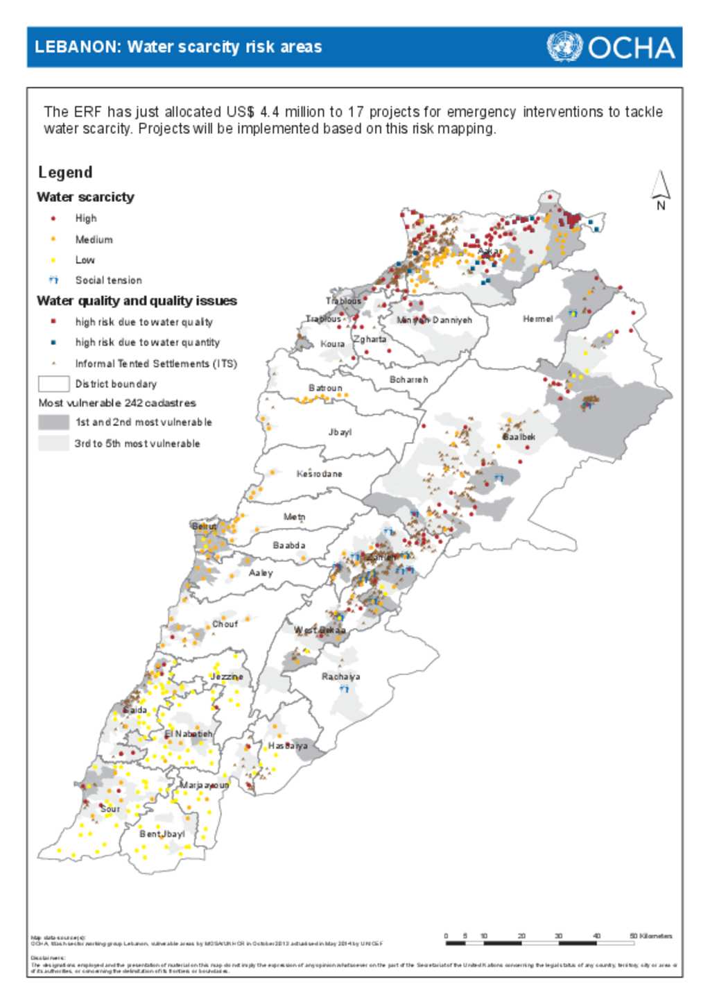 Document - OCHA_Lebanon_ERF: Water scarcity risk areas_July2014