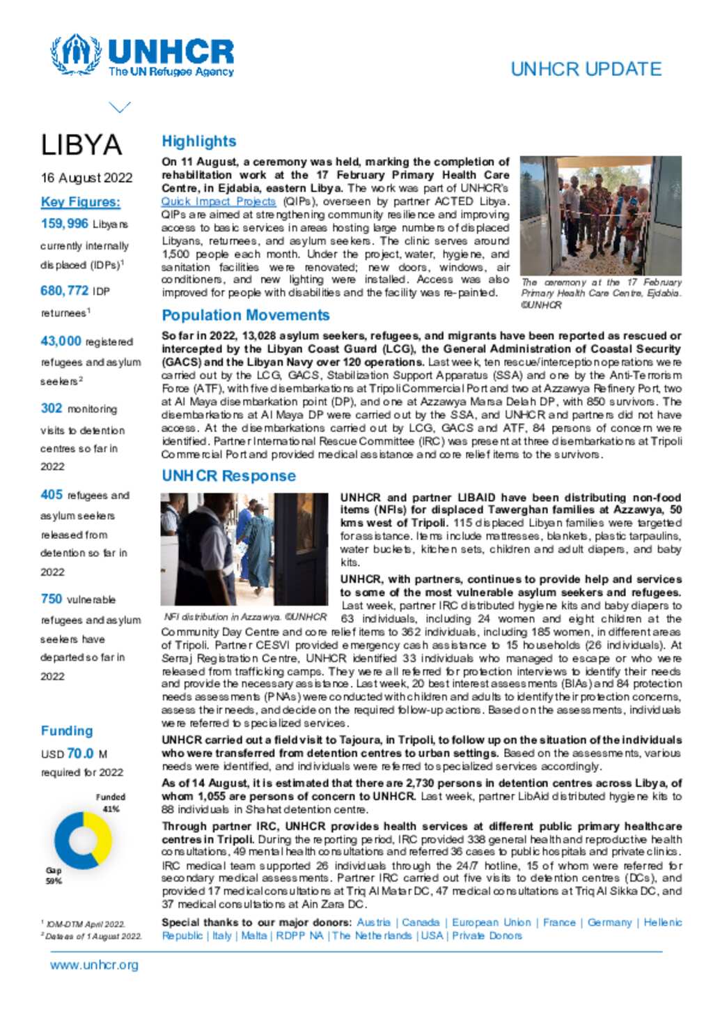 Document - UNHCR Libya Update 16 August 2022