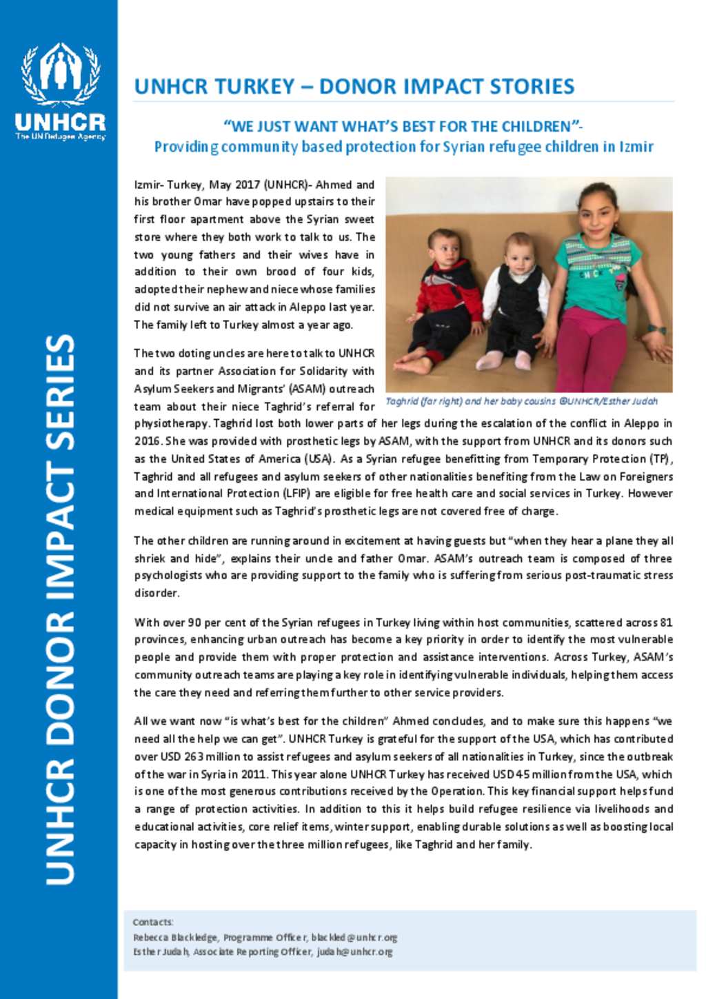 Document - UNHCR Turkey: Donor Impact story USA June 2017 Final