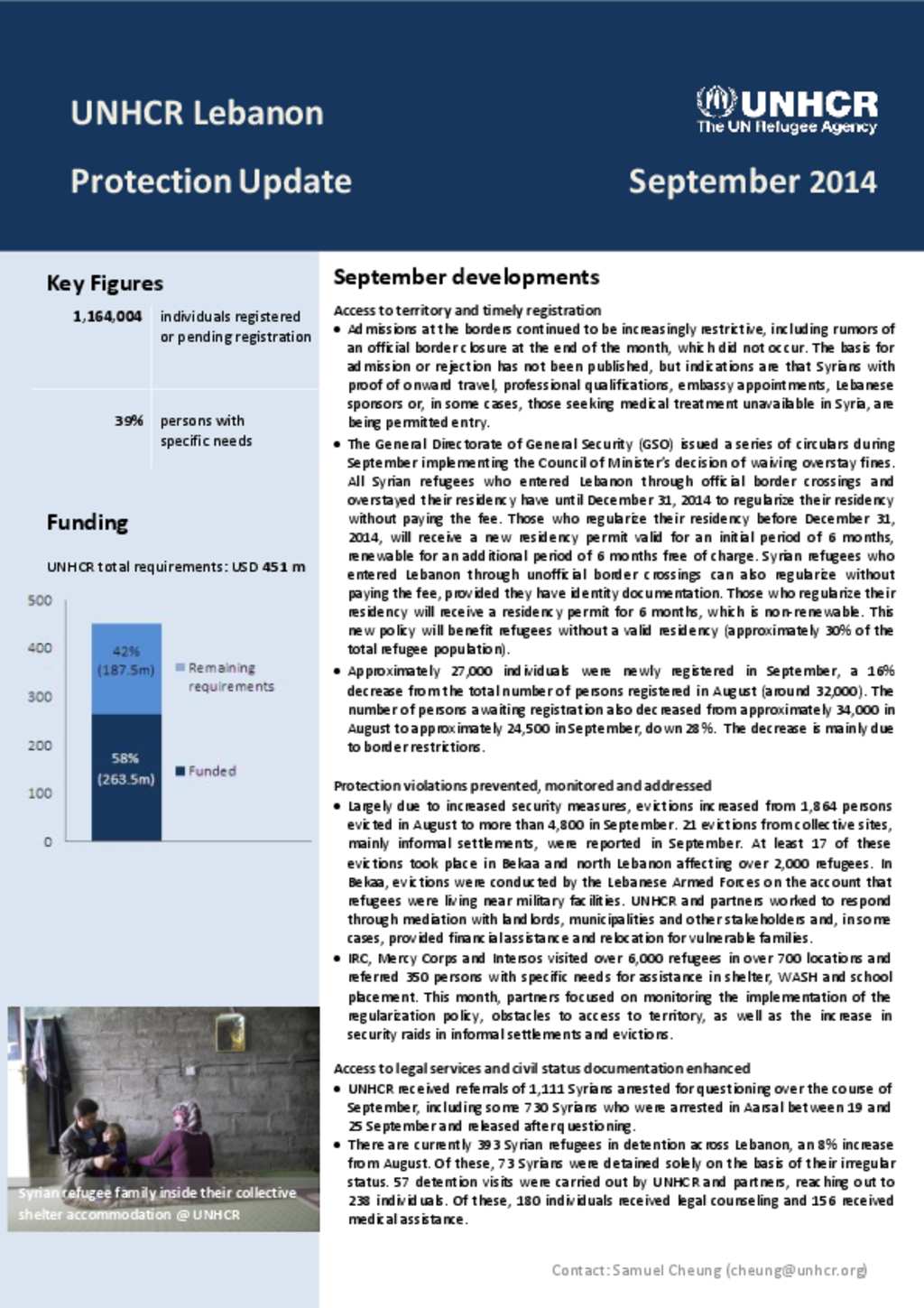 Document - UNHCR - Lebanon - Protection UNHCR Monthly Update -September ...