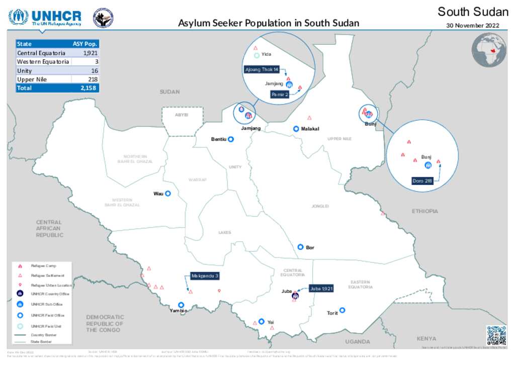 Document - South Sudan Asylum Seekers Population Map by Location_Nov 2022