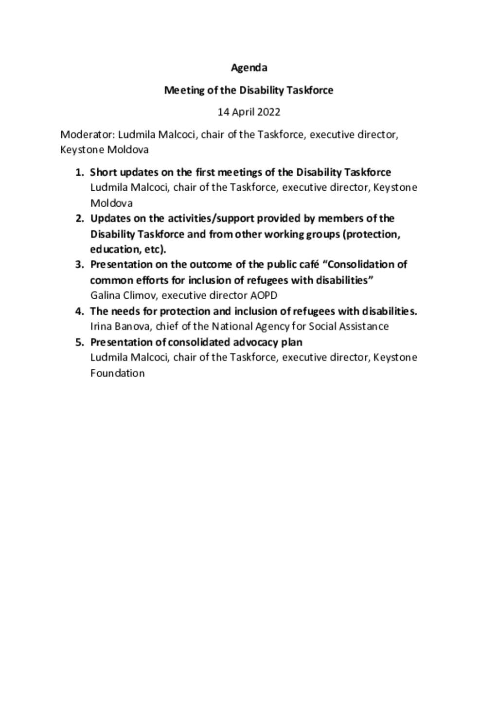 Document - Ukraine situation: Moldova: Disability Task Force Agenda (14 ...