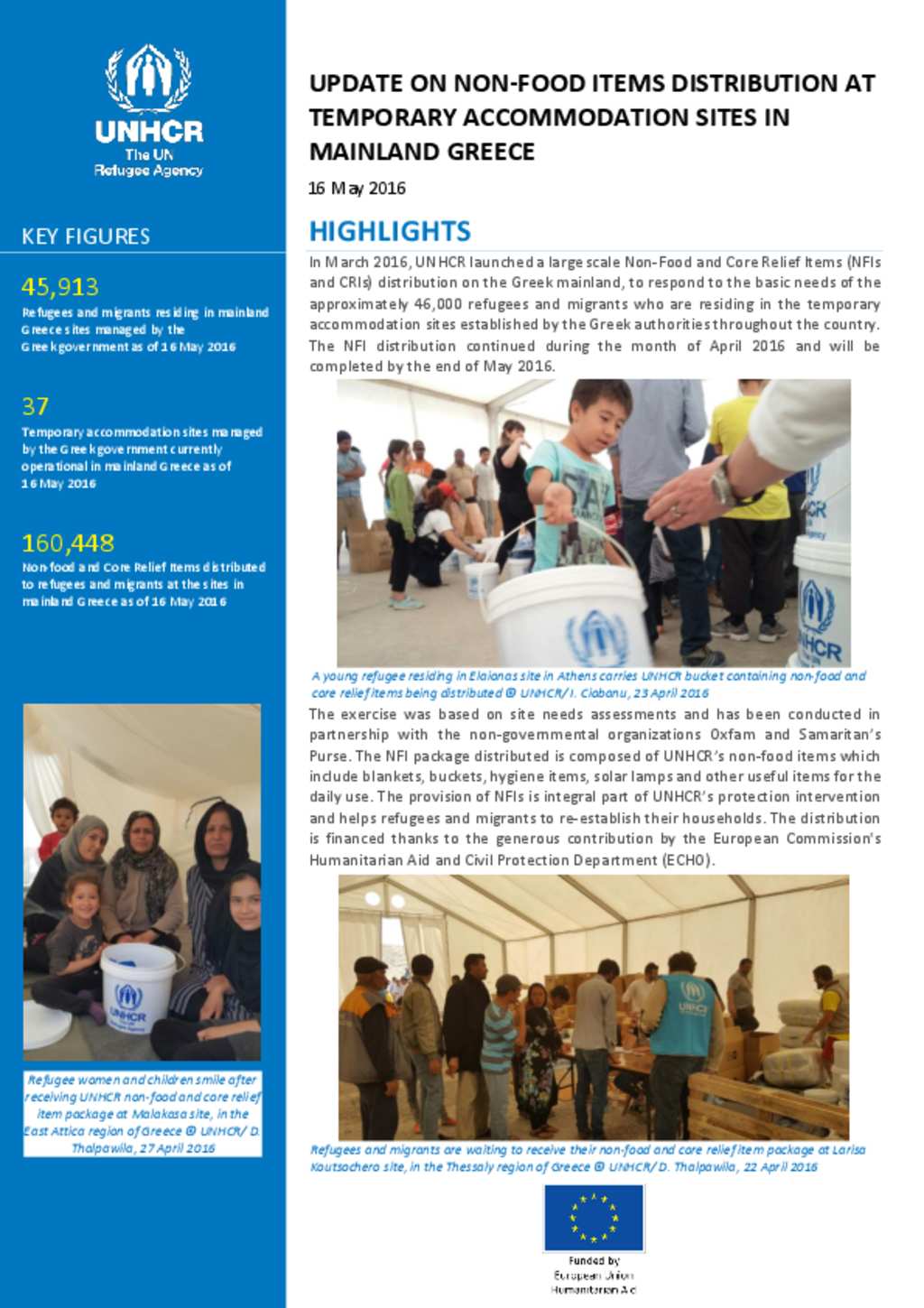 Document - UNHCR Update on Non-Food Items Distribution at Temporary ...