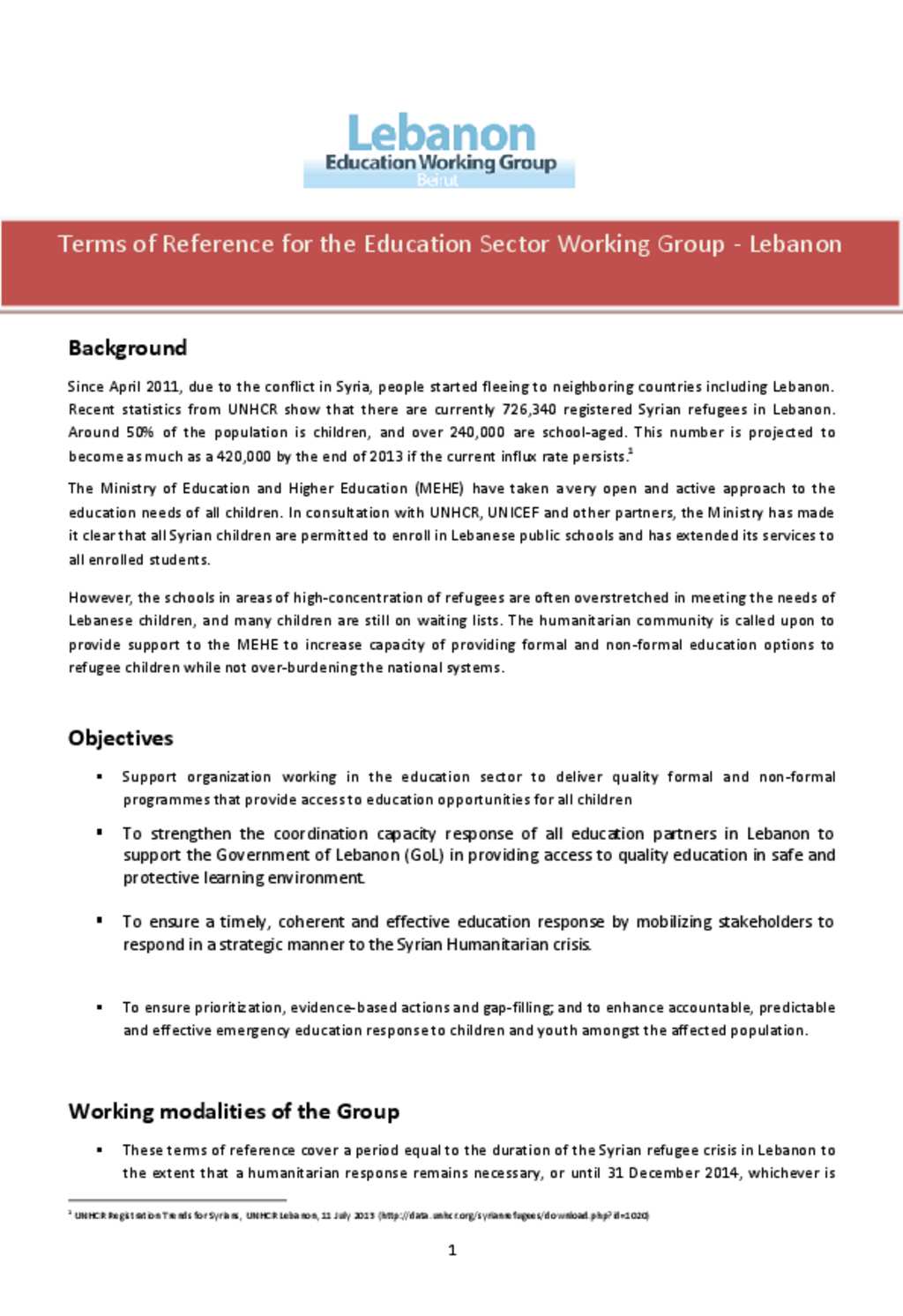 Document - TOR - Education Working Group