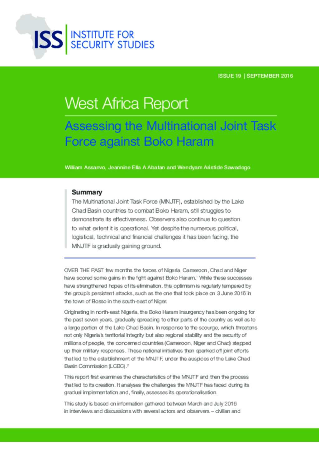 Document - West Africa Report issue 19 | September 2016: Assessing the Multinational Joint Task ...