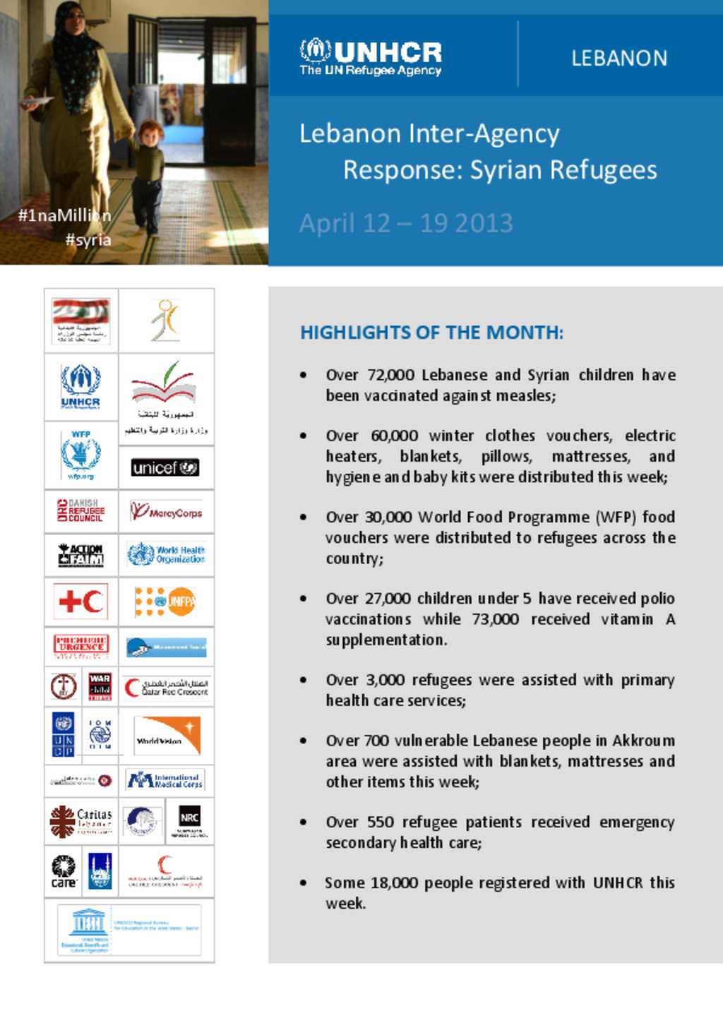 Document - UNHCR Lebanon Weekly Update - April 19