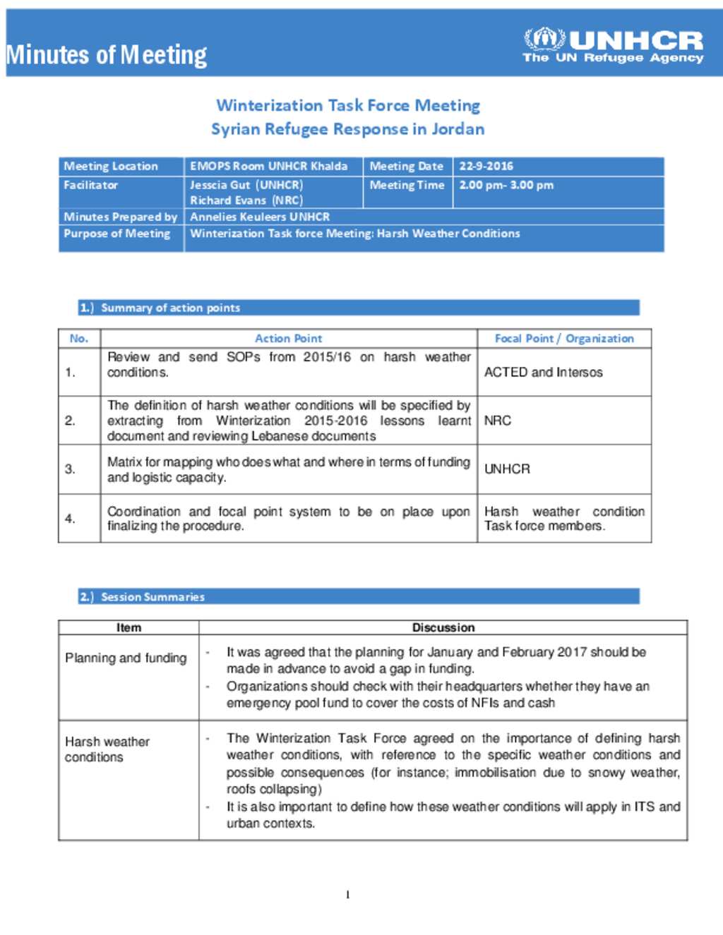 Document - Harsh Weather Condition task force meeting 22.9.2016