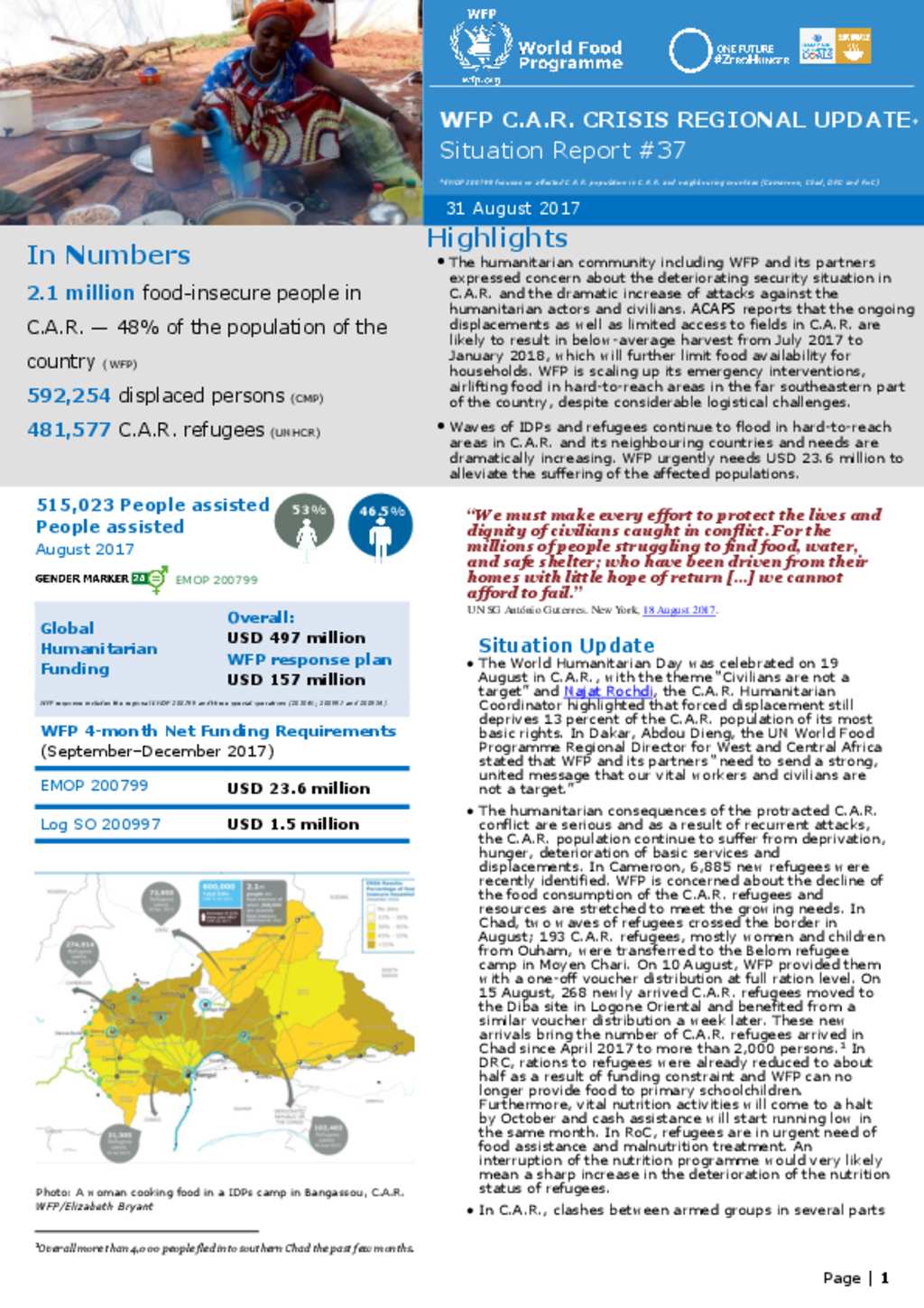 Document - WFP CAR Crisis Regional Update - August 2017