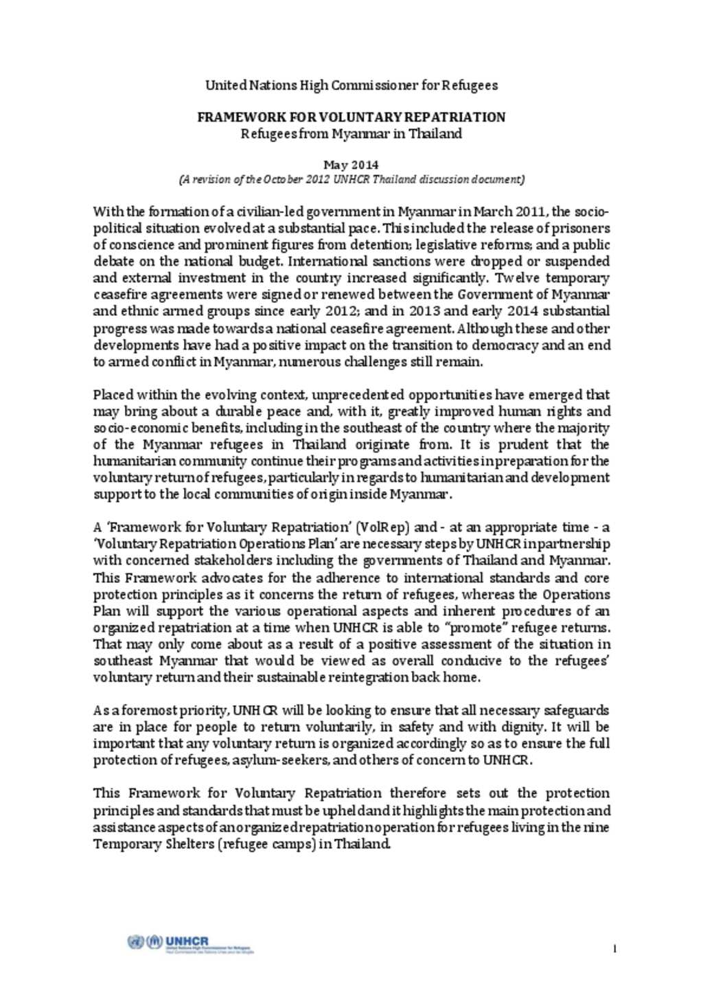 Document UNHCR VolRep Framework May 2014 Document UNHCR VolRep Framework May 2014