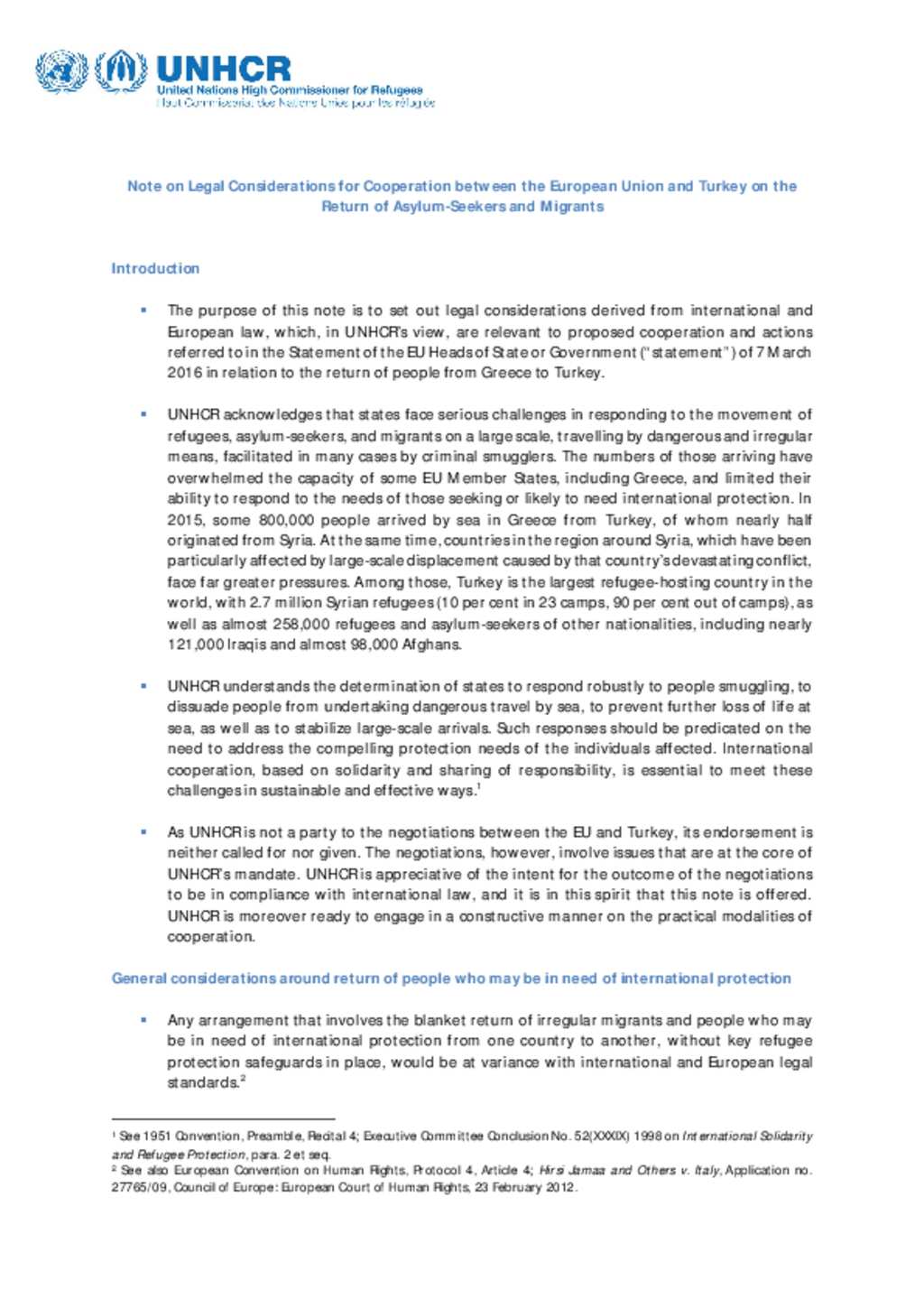 Document - Note on Legal Considerations for Cooperation between the ...