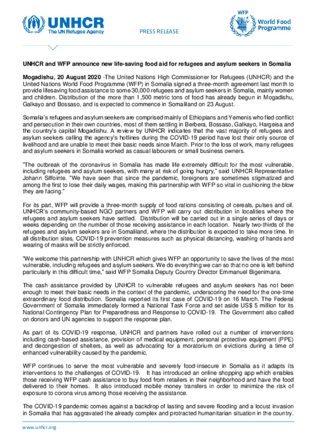 Document - UNHCR and WFP announce new life-saving food aid for refugees ...