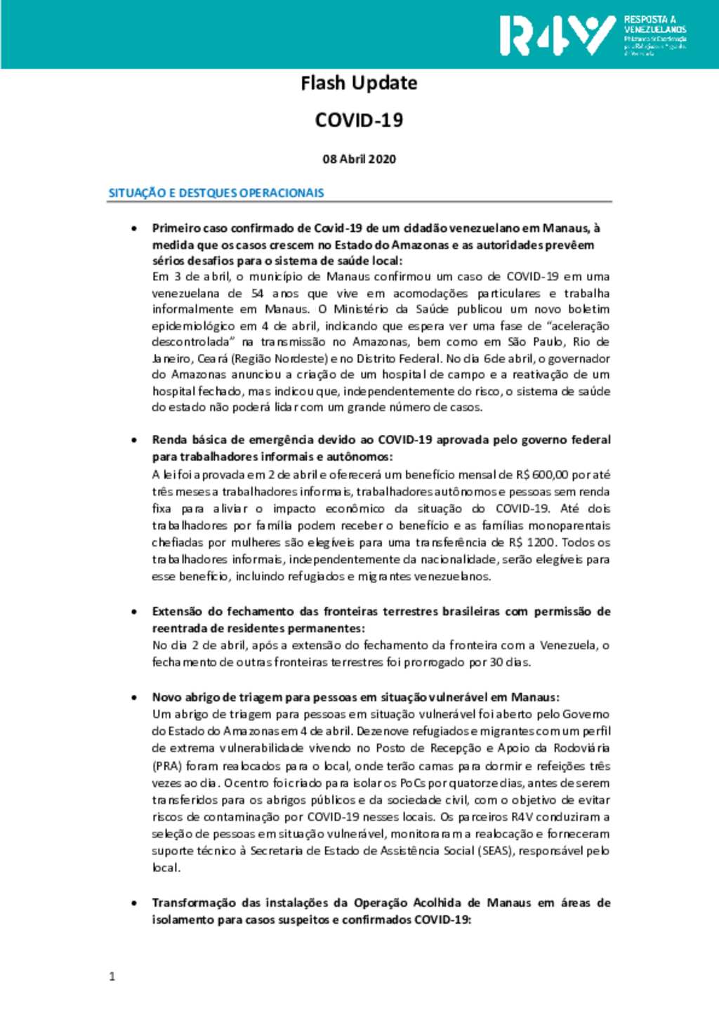 Document - Brasil: COVID-19 - Flash Update - 8 de Abril de 2020