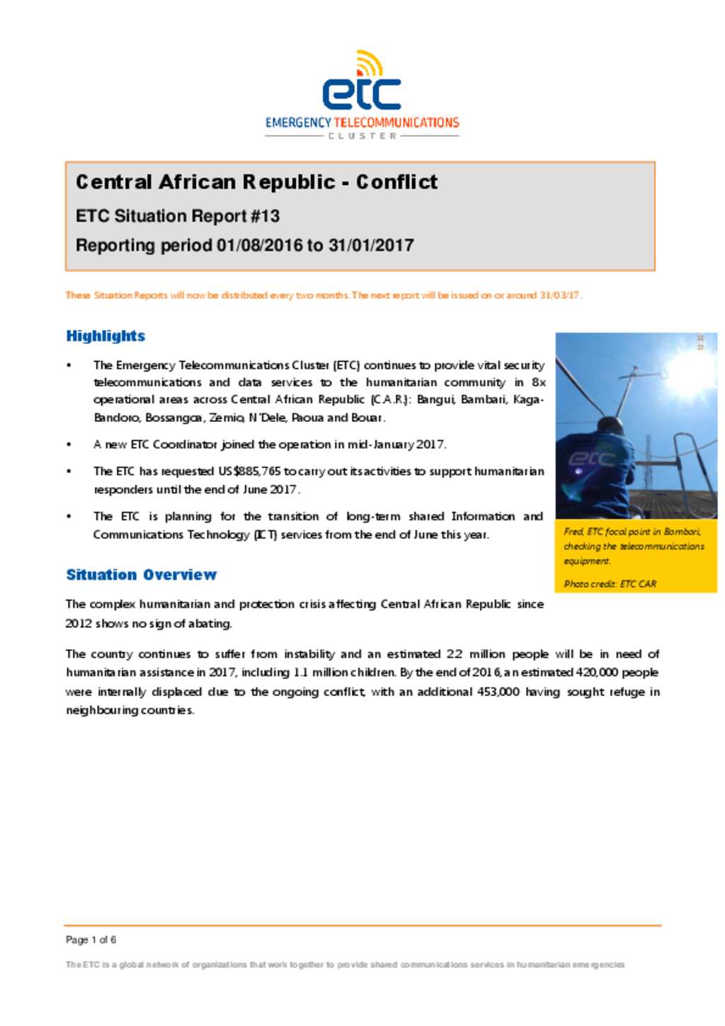 Document - Central African Republic ETC Situation Report #13 Reporting ...