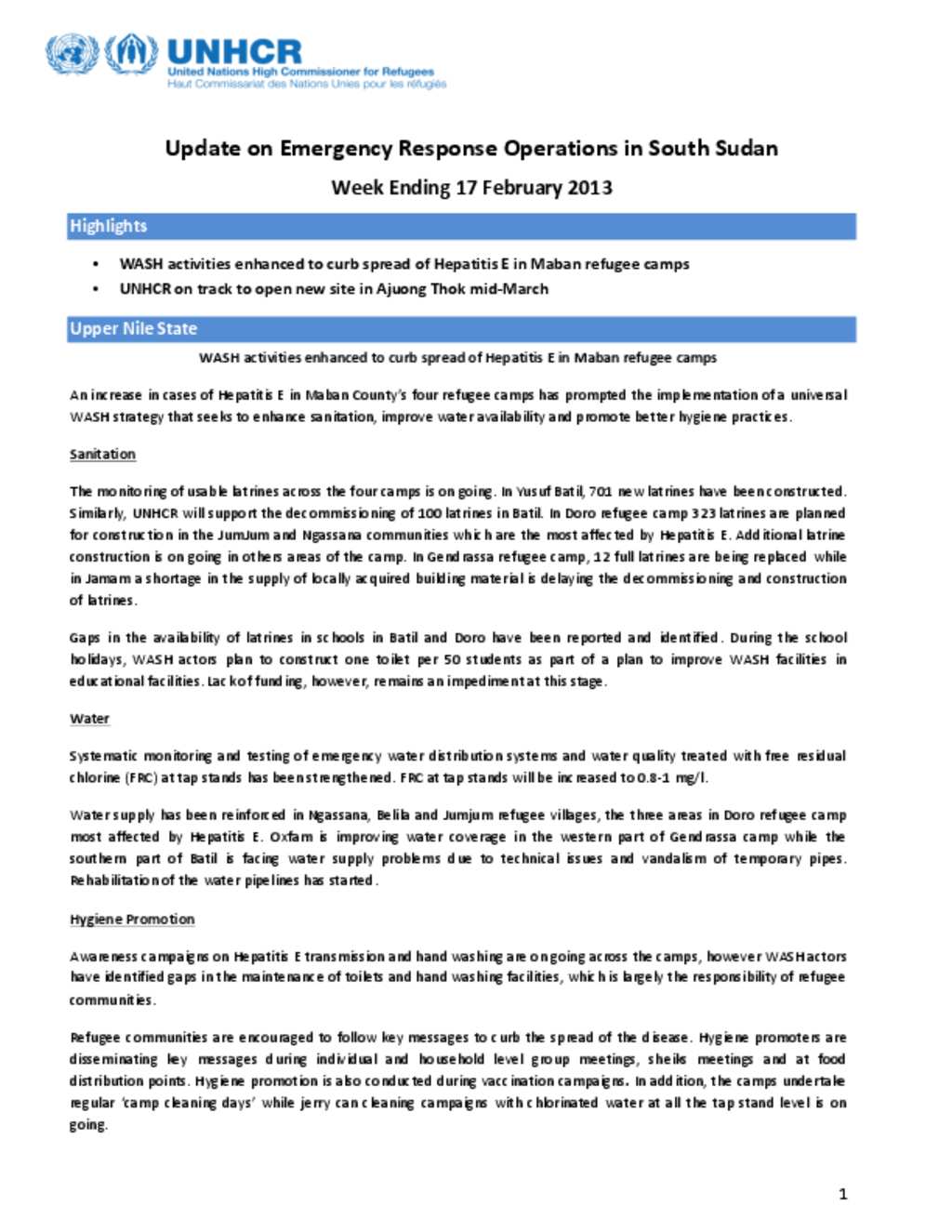 Document Unhcr Refugee Weekly Update