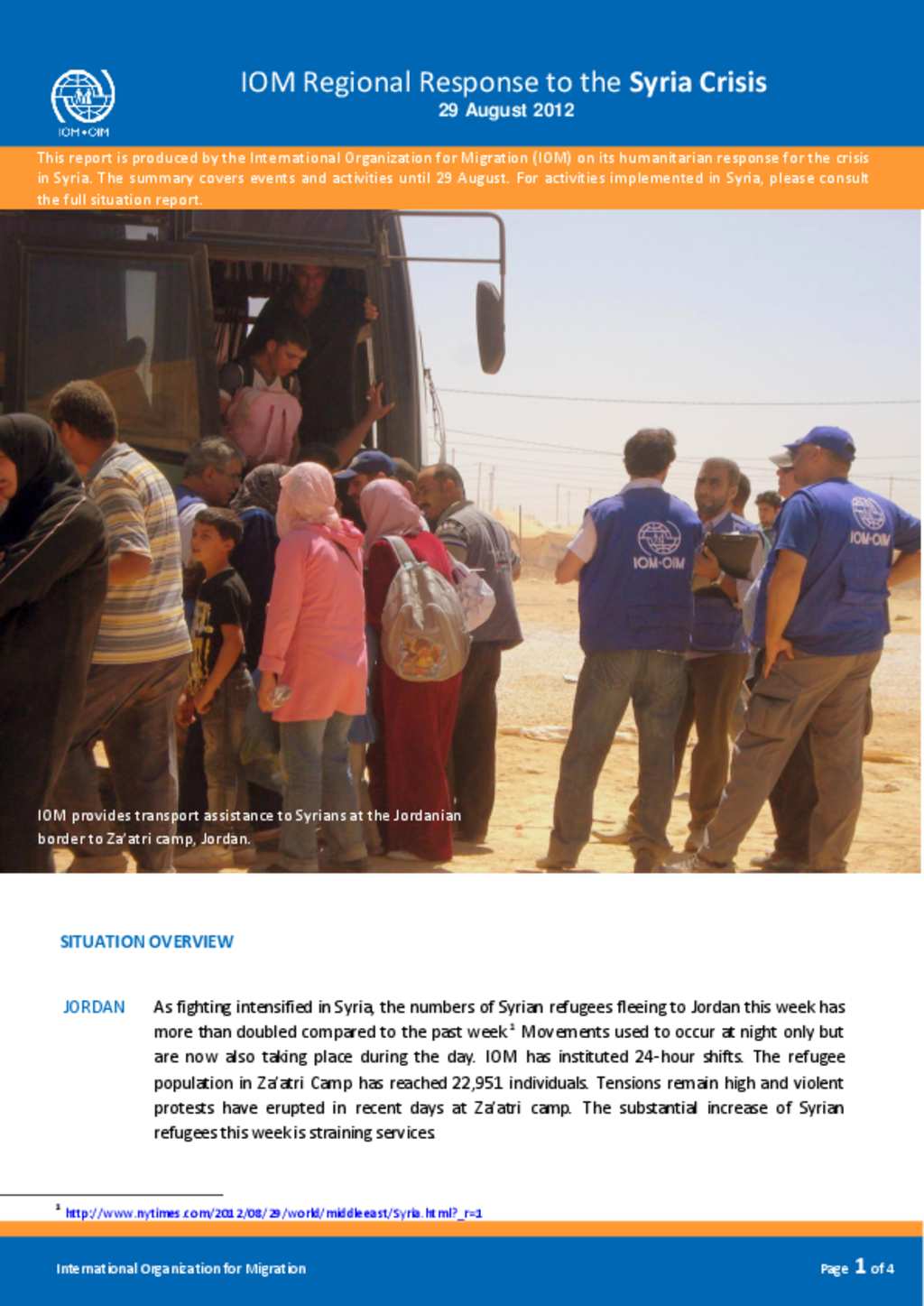 Document - IOM Regional Response to the Syria Crisis - 29 August 2012