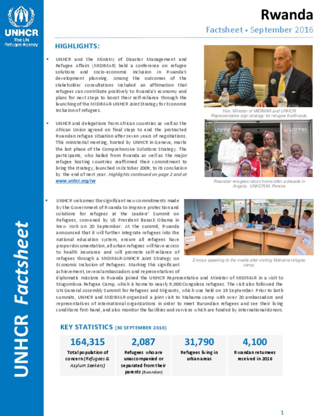 Document - UNHCR Rwanda - Monthly Factsheet - September 2016