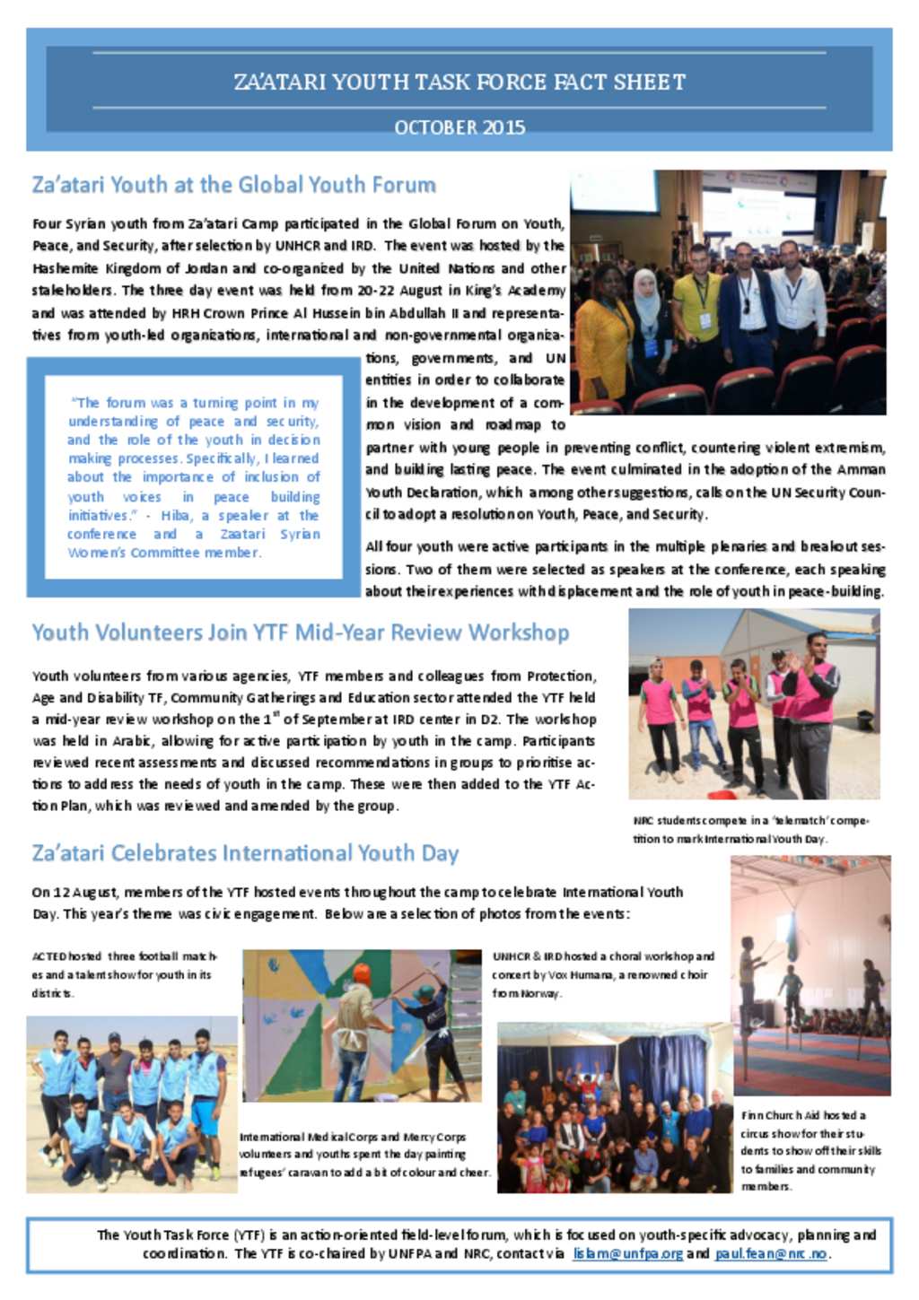 Document - Zaatari Camp Youth Task Force - Update October 2015