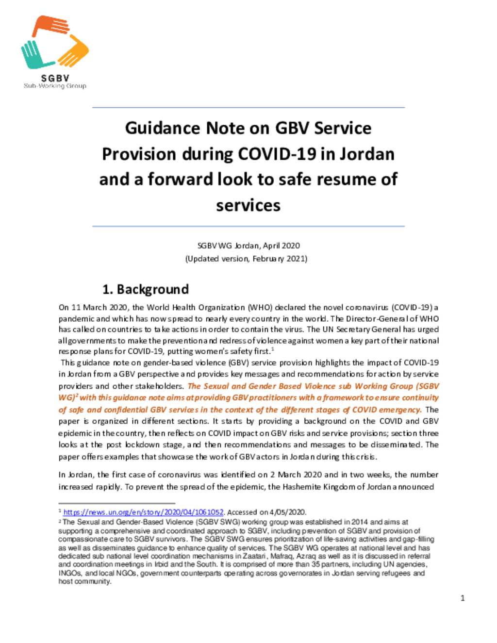 Document - GBV SWG Guidance Note on GBV Service Provision during COVID ...