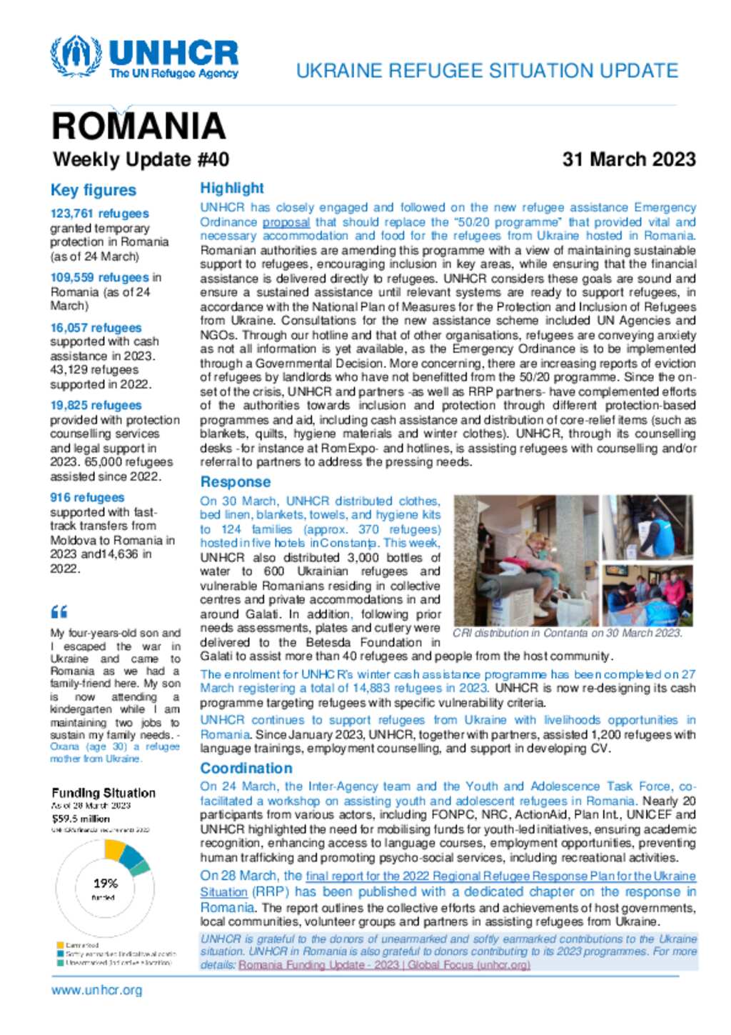 Document - UNHCR Romania _Ukraine Refugee Situation Update - 31 March 2023