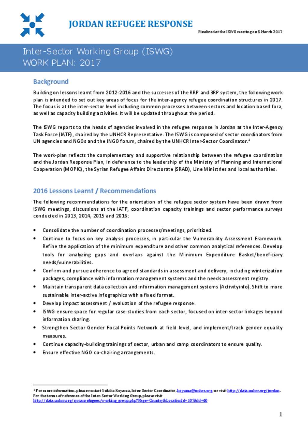Document - 2017 Inter-Sector Working Group Work Plan