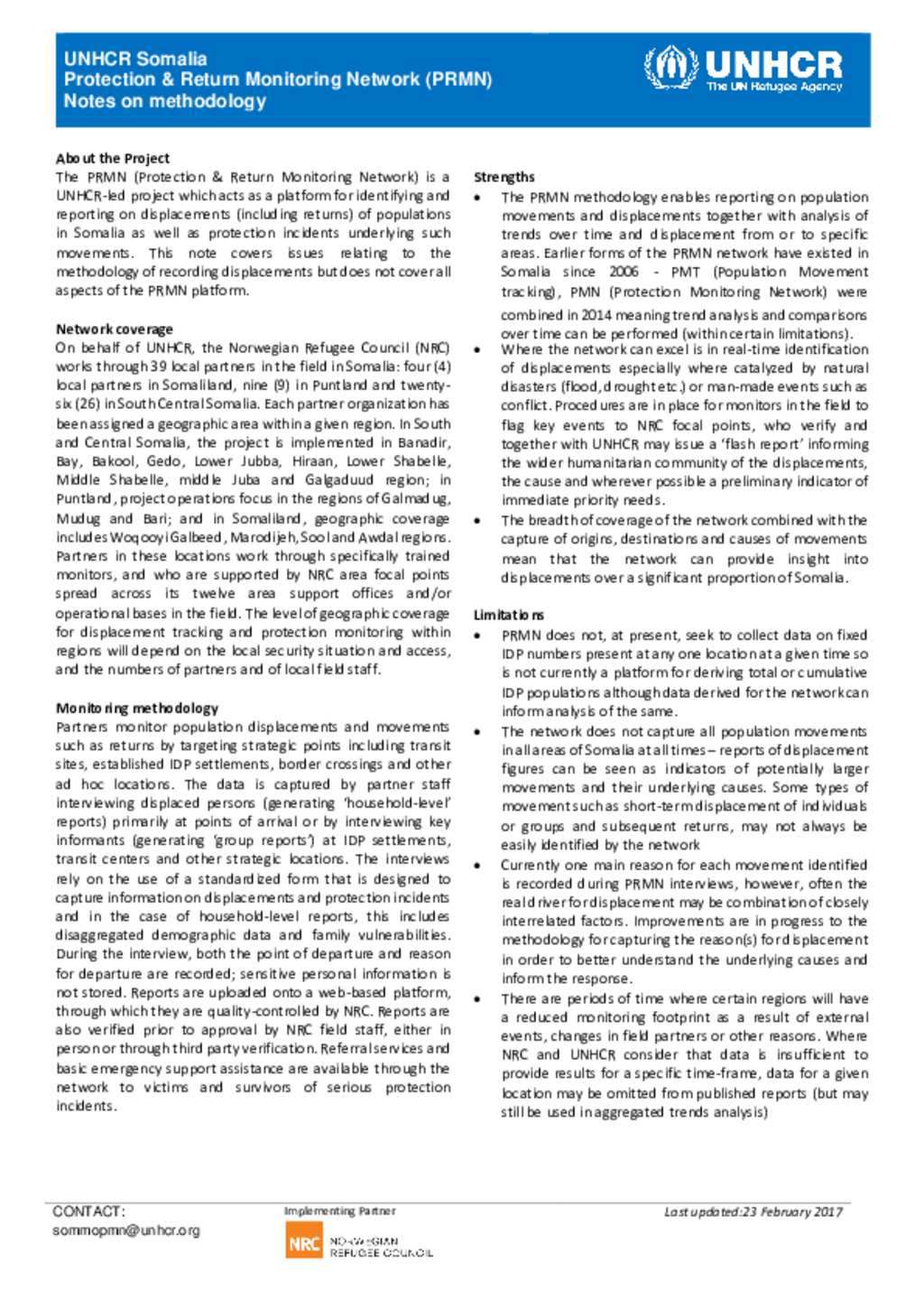 Document - Protection & Return Monitoring Network (PRMN) - Notes on ...