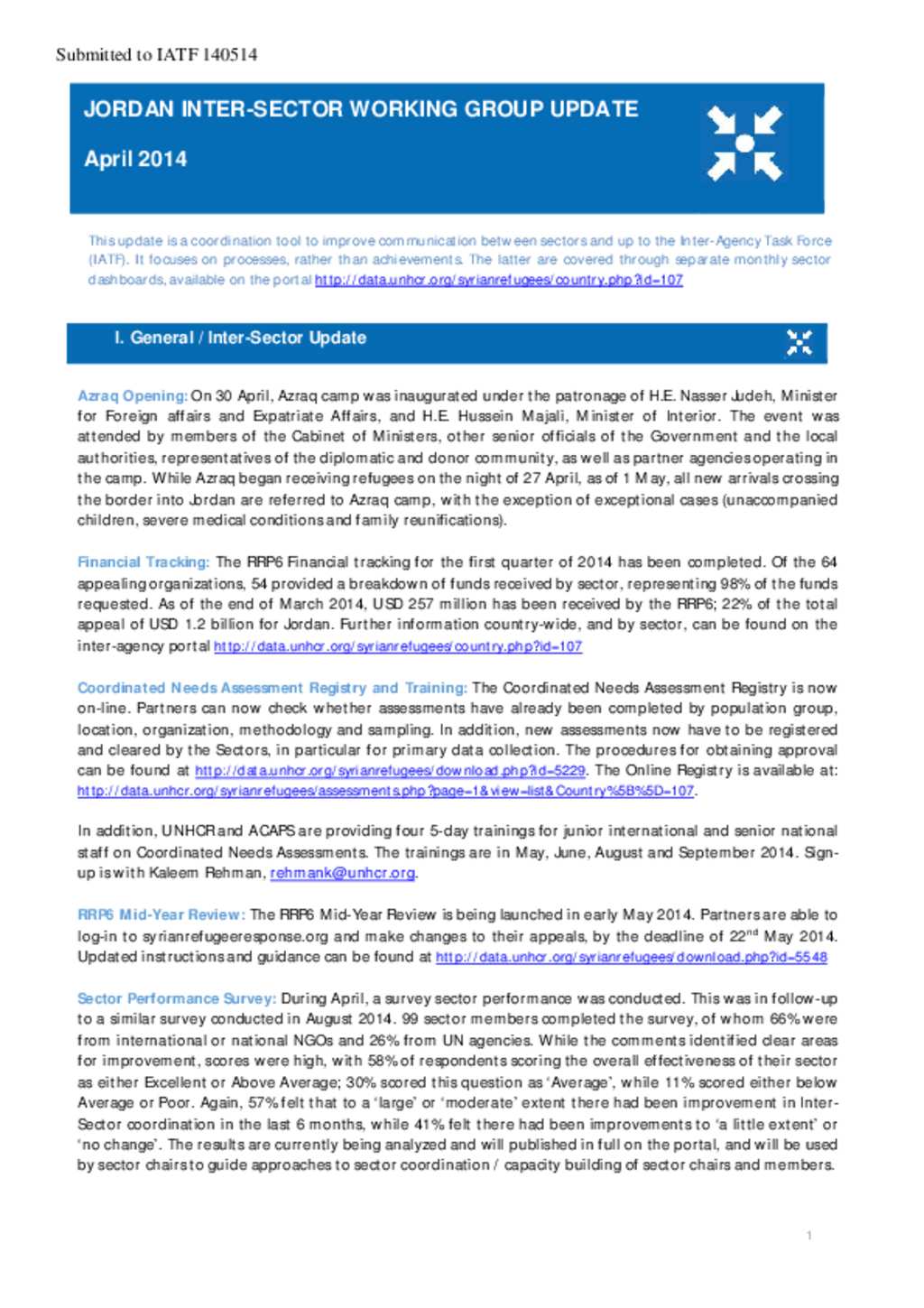 Document - Inter-Sector Working Group Update - April 2014