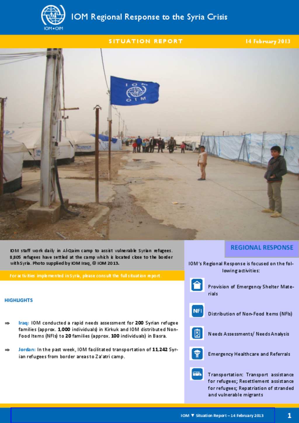 Document - IOM Regional Response to the Syria Crisis - 14 February 2013