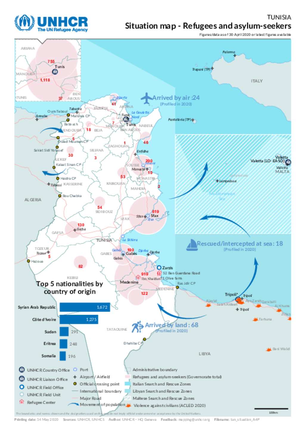 Document - UNHCR Tunisia Operation Map - April 2020