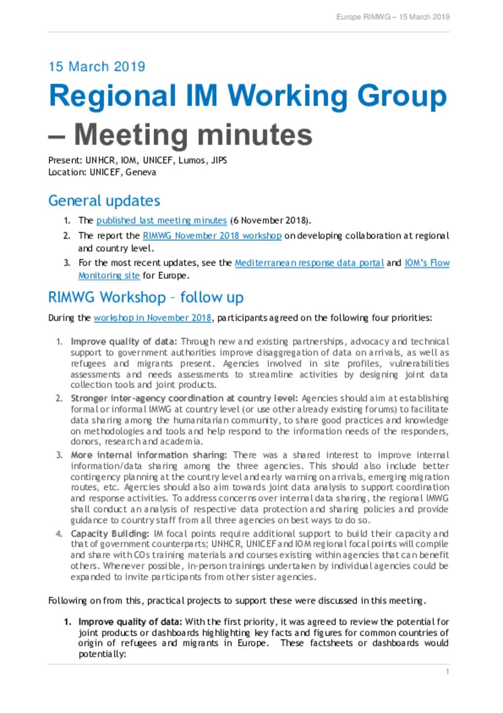 Document - Europe Regional IMWG - March 2019