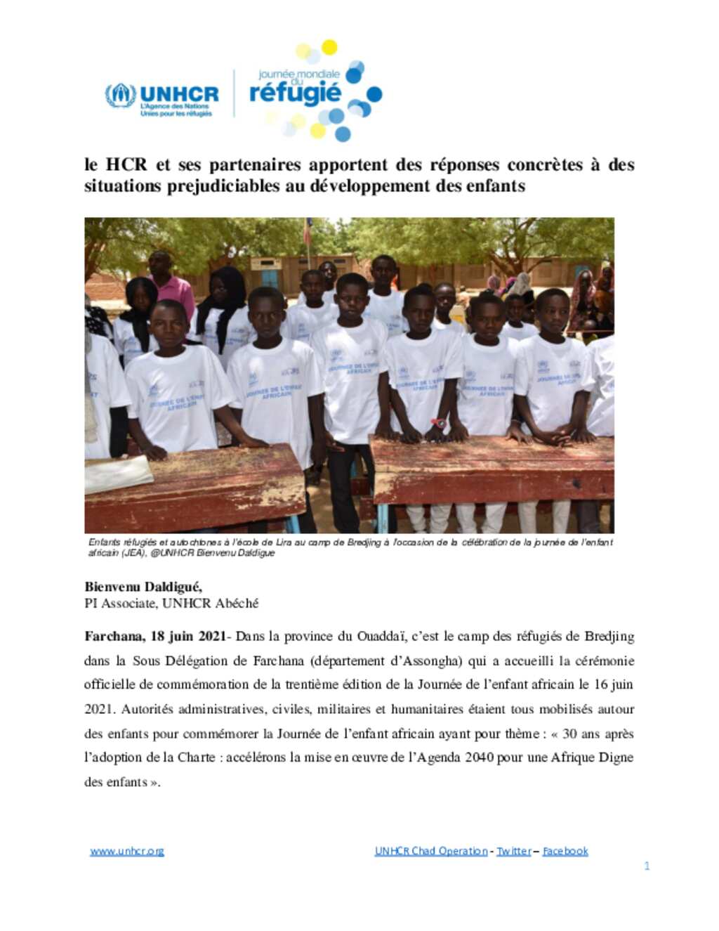 Document - UNHCR Tchad : Flash Infos SO Farchana - Journée mondiale du ...