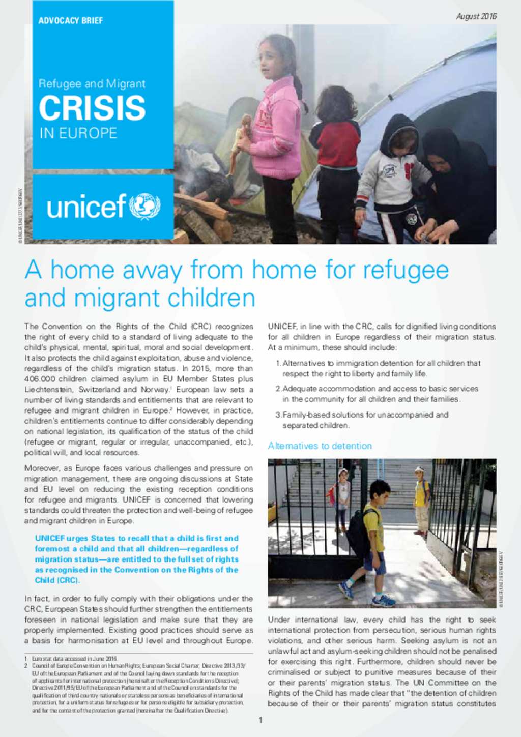 Document - UNICEF Advocacy Brief- Reception Conditions