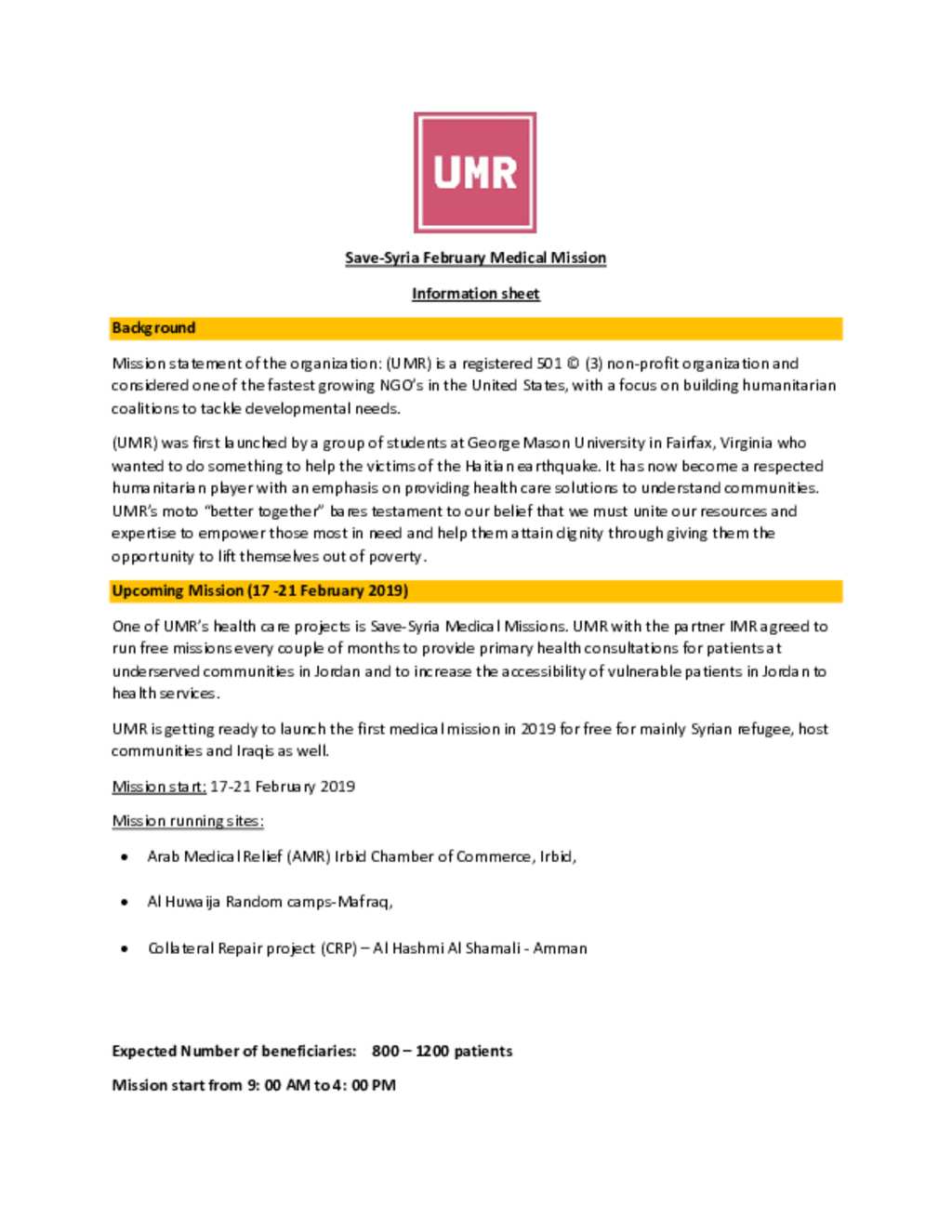 Document - UMR_Medical Mission_Factsheet