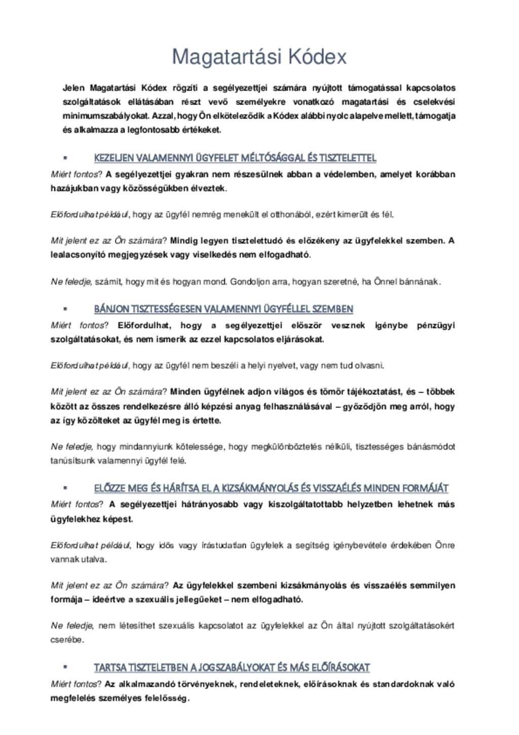 Document - Code of Conduct (Hungarian)