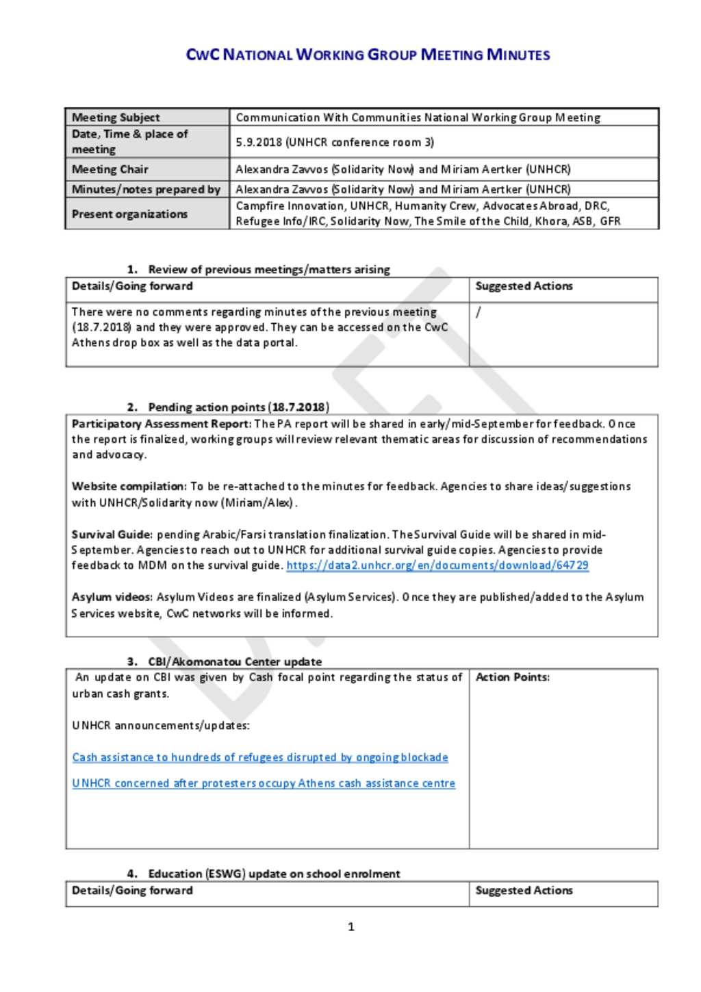 Document - National CWC Working Group Minutes - 05 September 2018