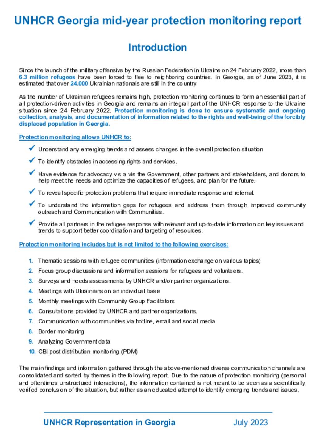 Document - UNHCR Georgia mid-year protection monitoring report