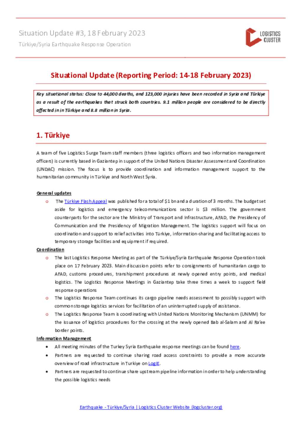 Document - Türkiye - Logistics Cluster: Situational Update (Reporting ...