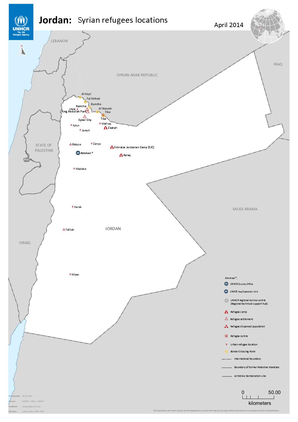 Document - Jordan: Syrian refugees locations - April 2014
