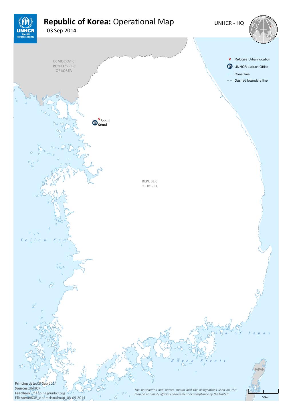 Document - Rep. of Korea: Operational Map - 03 Sep. 2014