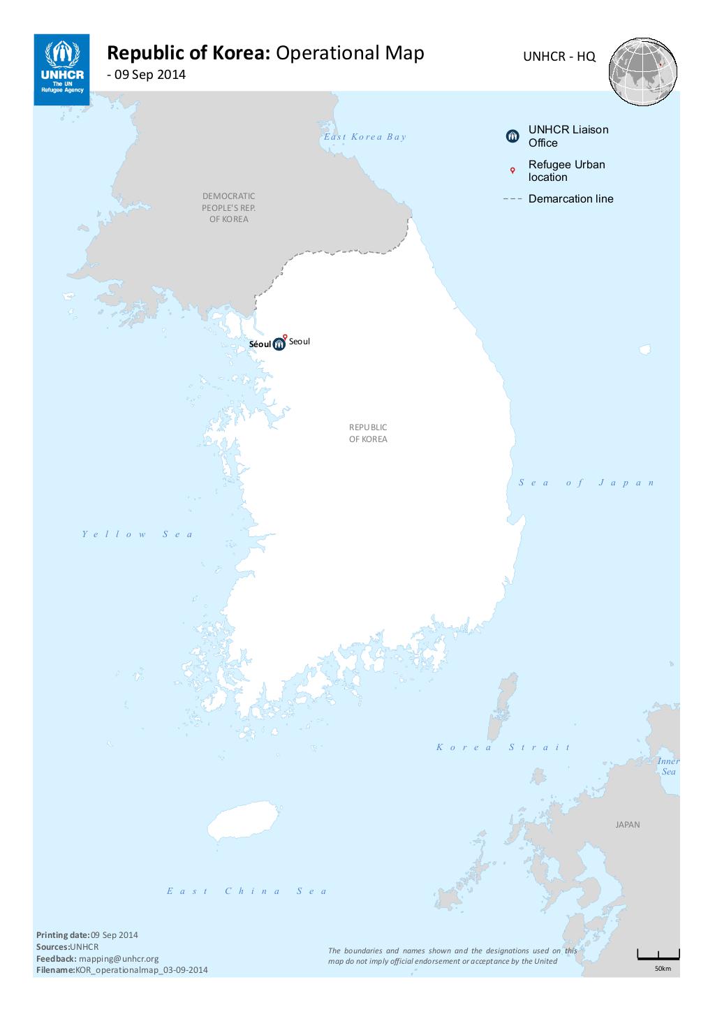Document - Rep. of Korea: Operational Map - 09 September 2014