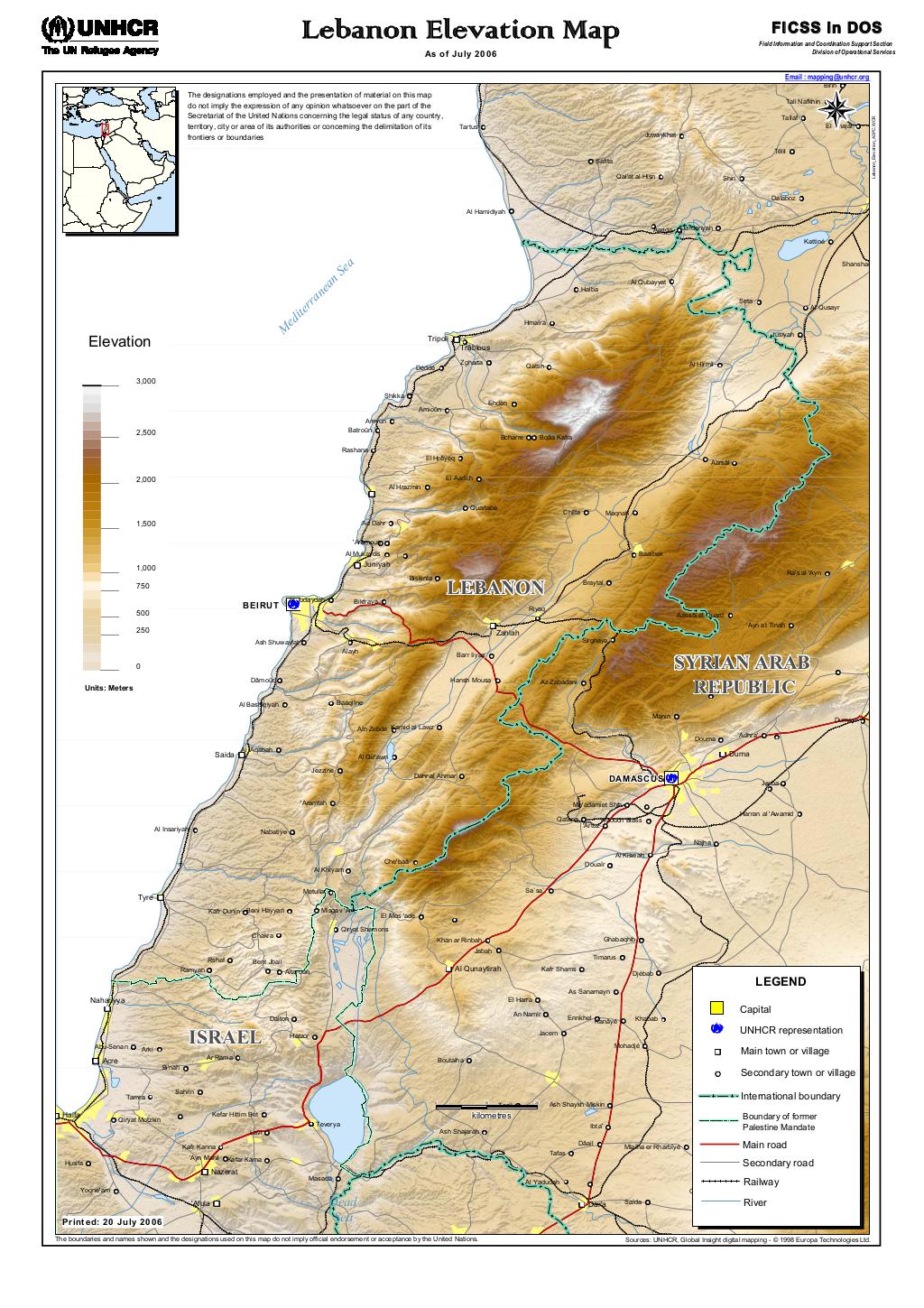Document - Lebanon Elevation Map - July 2006