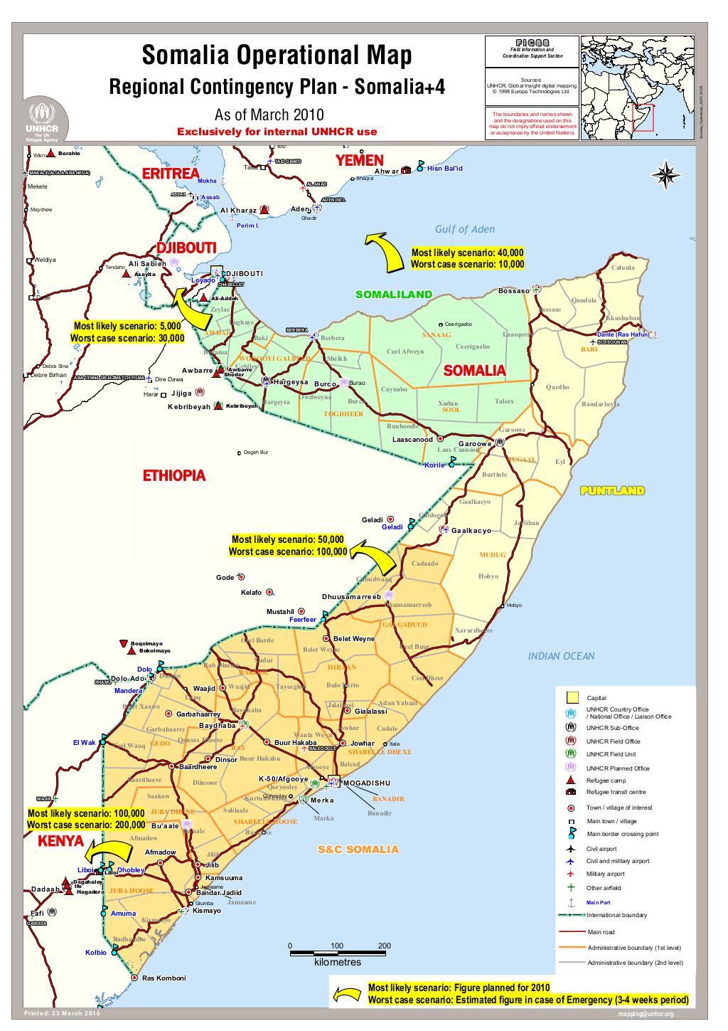 Document - Somalia Operational Map, Regional Contingency Plan - Somalia+4 - March 2010 - INTERNAL