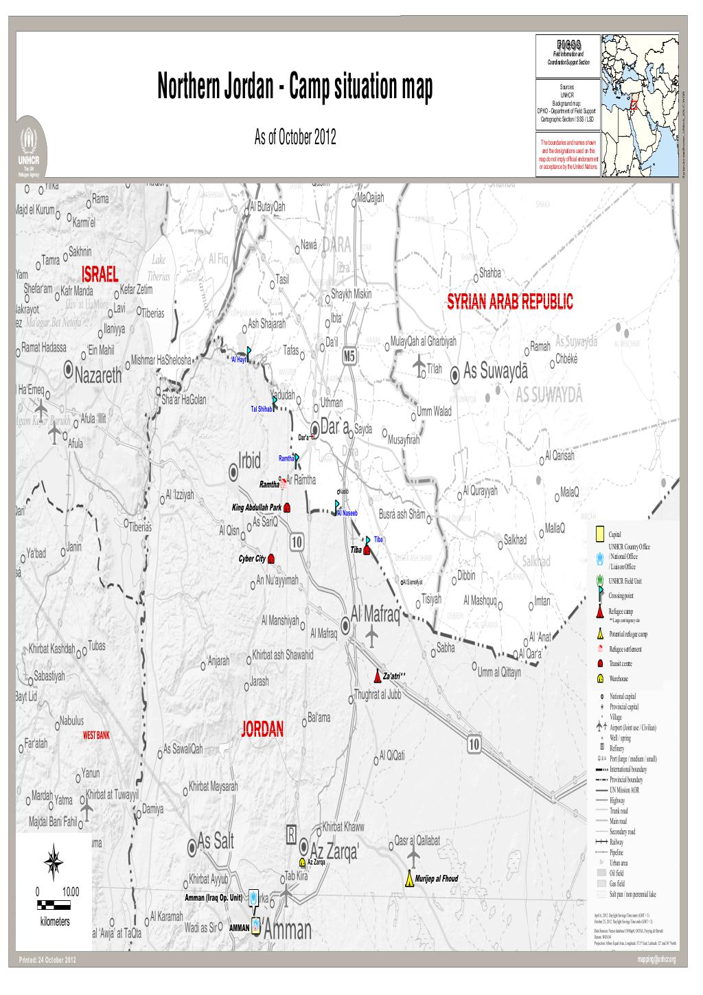 Document - Northern Jordan - Camp situation map - October 2012