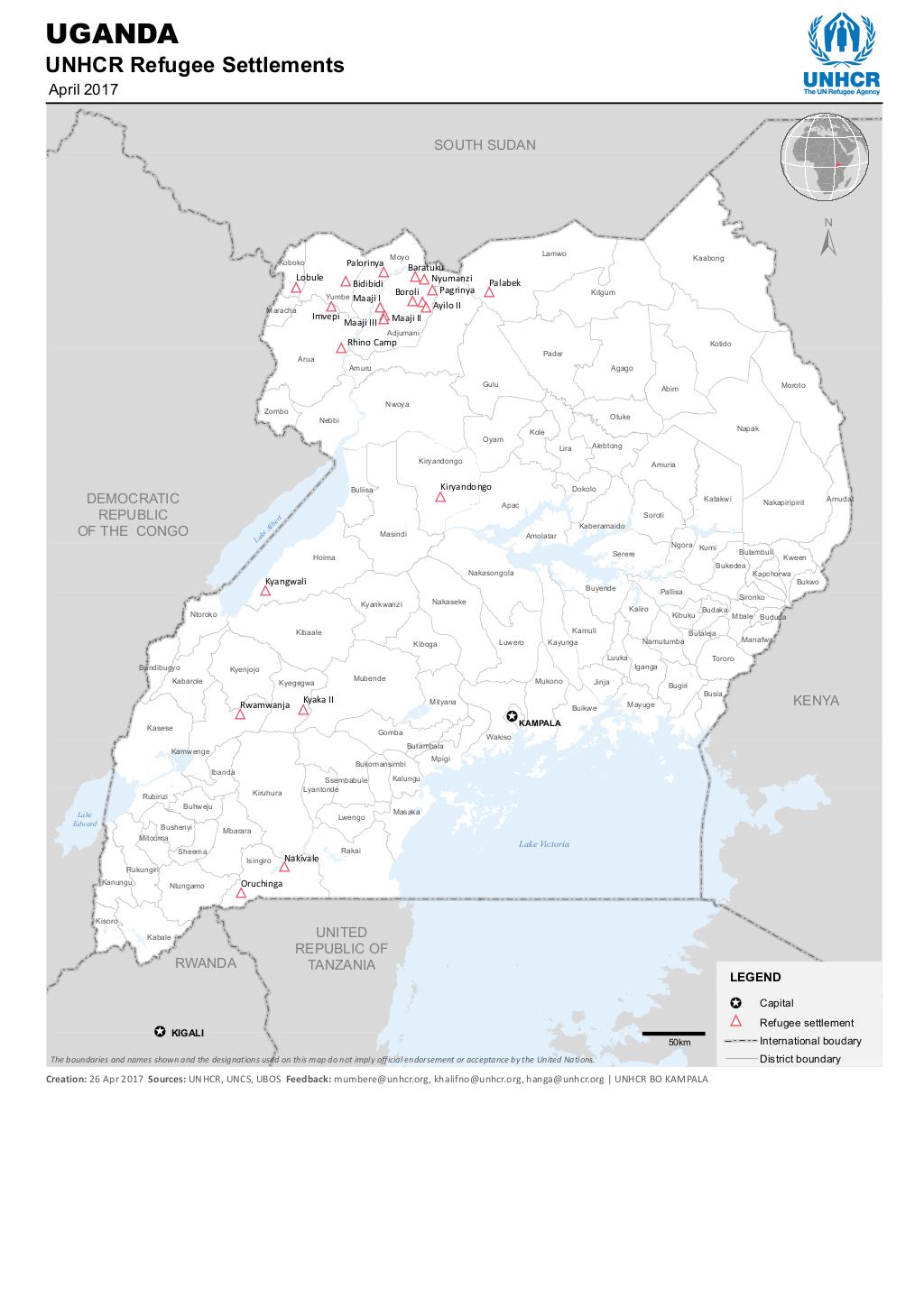 Document - Uganda - UNHCR Refugee Settlements - April 2017