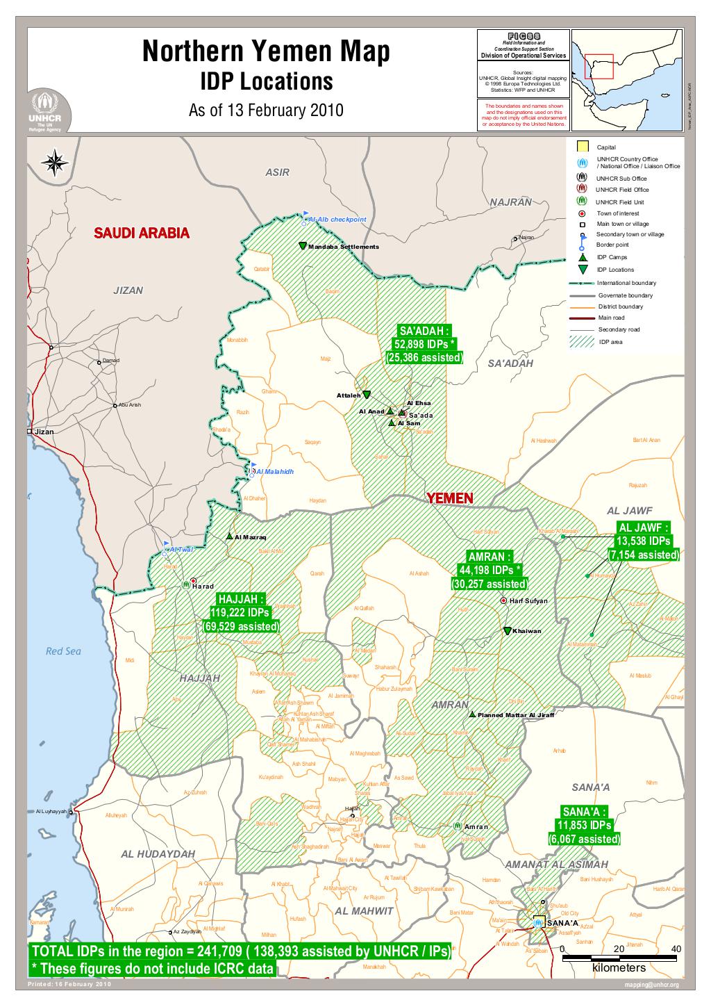 Document - Northern Yemen Map, IDP locations - 13 February 2010