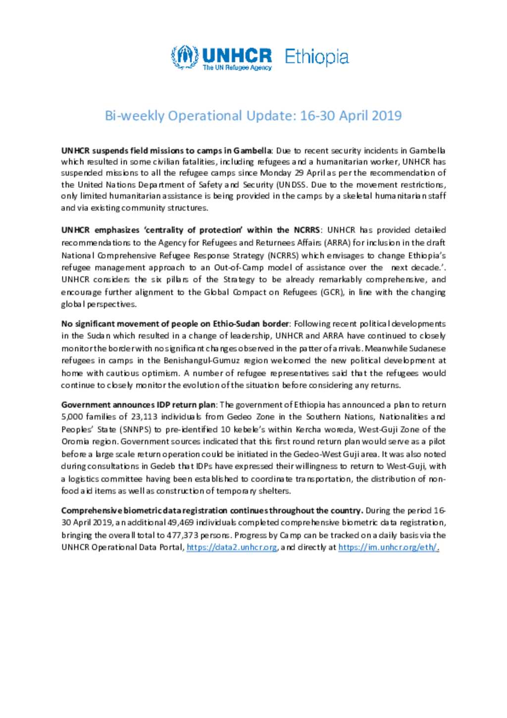 Document - Bi-weekly Operational Update: 16-30 April 2019