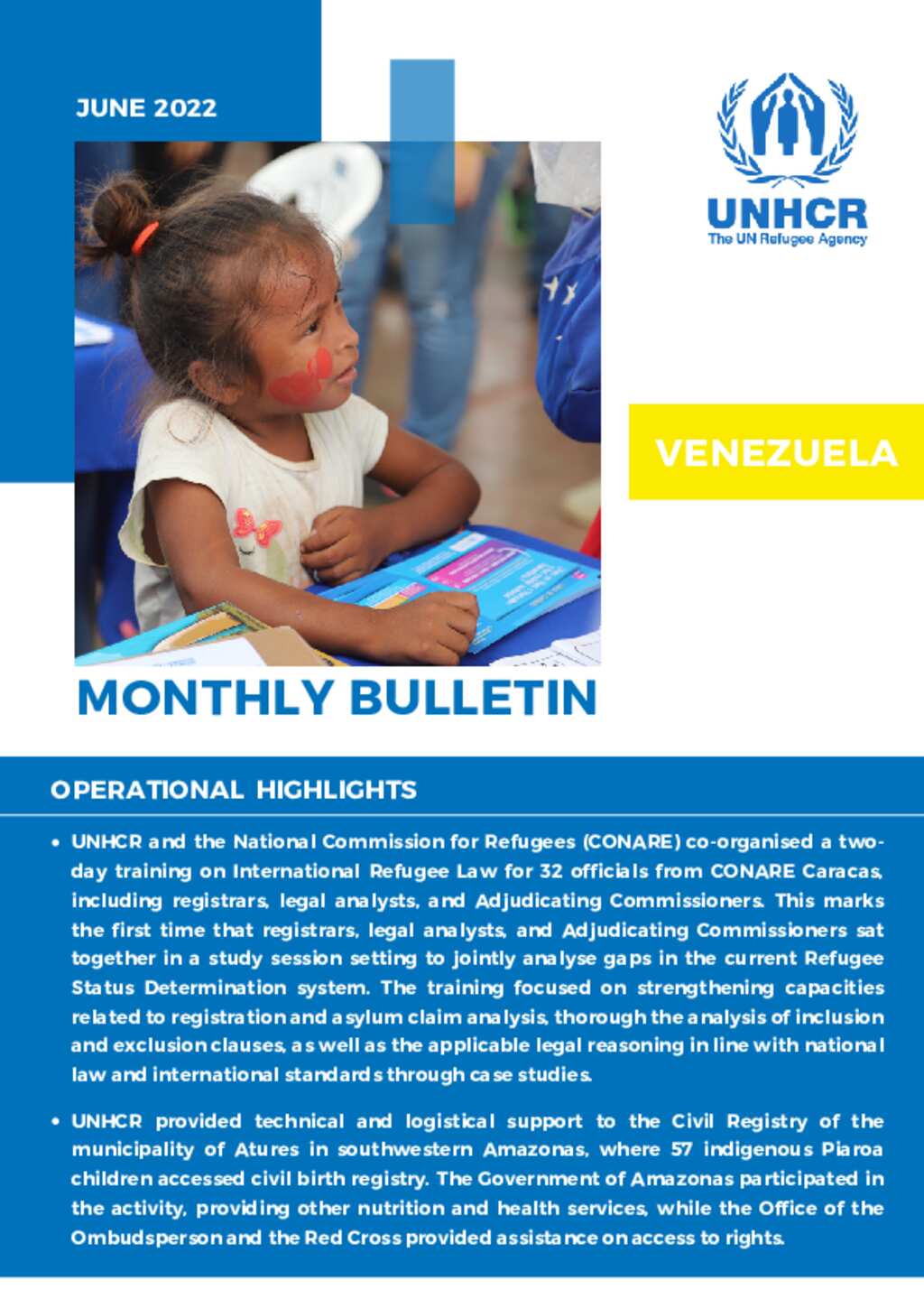 Document - UNHCR Venezuela Monthly Bulletin, June 2022 Document - UNHCR Venezuela Monthly Bulletin, June 2022